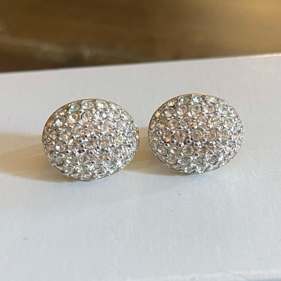 Swarovski | Jewelry | Vintage Swarovski Pave Gold Tone Clip Earrings ...